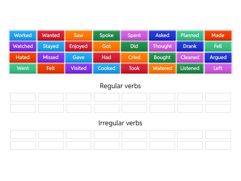 Regular and irregular verbs practice. - Group sort
