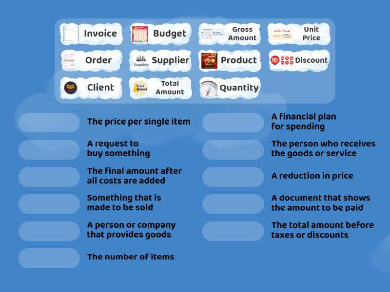 Warm Up Budget vocabulary activity - Match up
