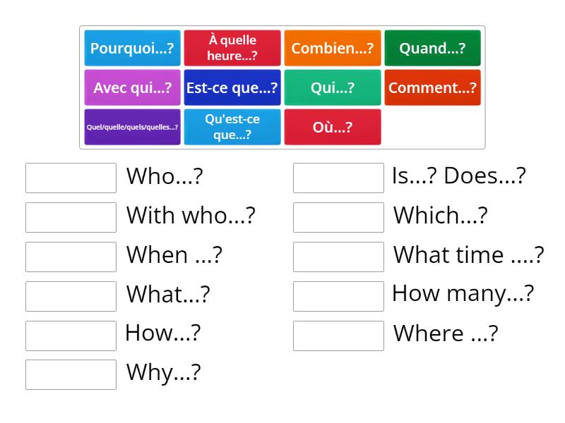 Year 10 French Question Words - Match up