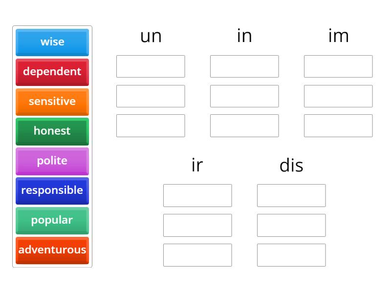 Word Store 1B un in im ir dis - Group sort