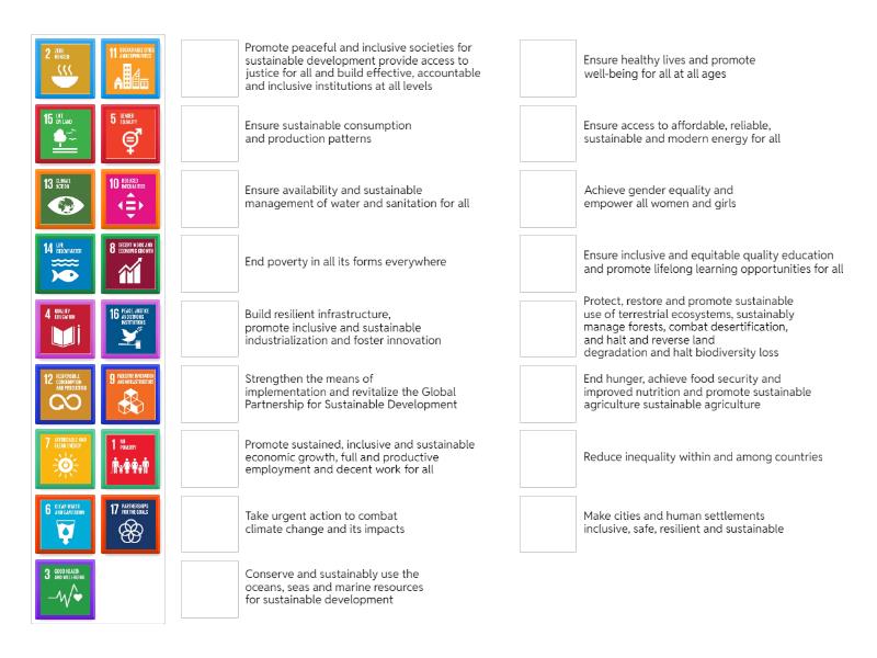 Getting the know the United Nation's Sustainable Development Goals (SDG's) - Match up