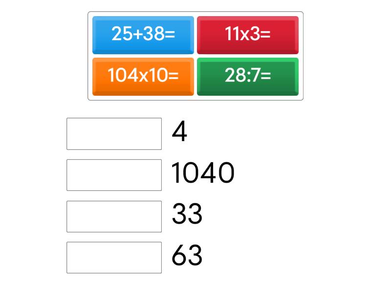 Operatii cu numere naturale - Match up