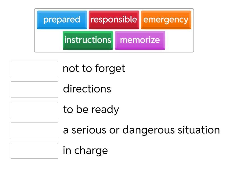 A Safety Plan: In Case of Emergency - Match up