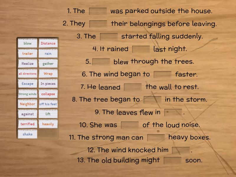Vocabulary Practice Excel 7 7c - Complete The Sentence
