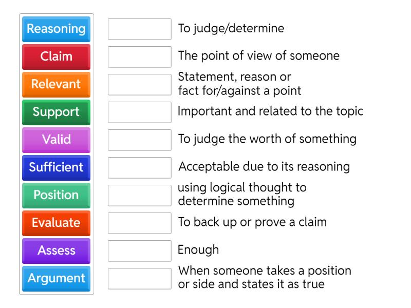 Argument Vocabulary - Match up