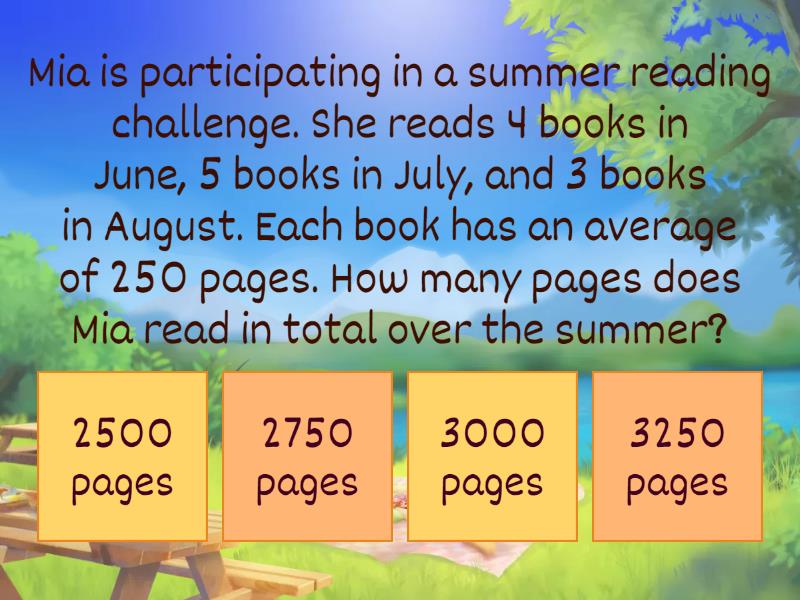 Summer Math Word Problems - Quiz