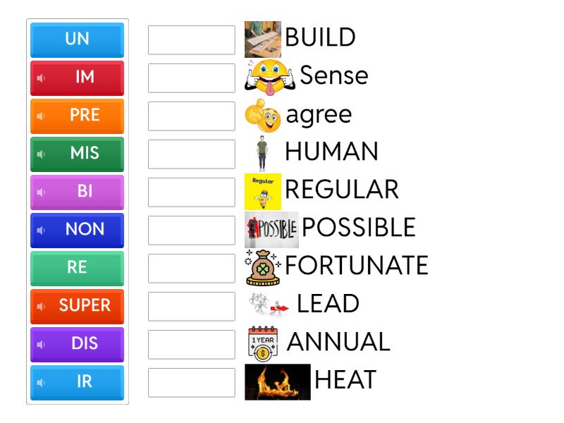 Prefixes Grade 3 - Match up