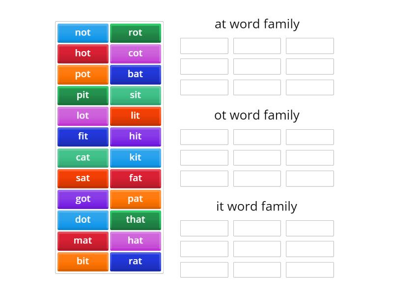 at,ot, and it word families Sort 27 - Group sort