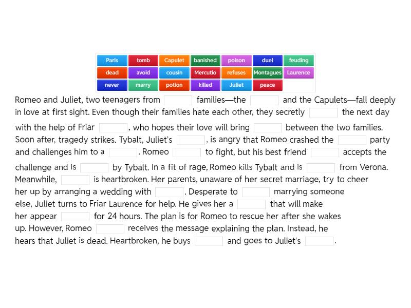Romeo and Juliet Summary - Complete the sentence