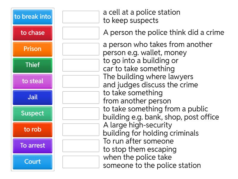 A2 crime vocabulary - Match up