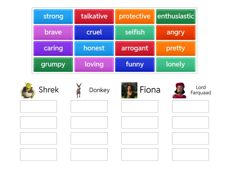 Shrek - personality adjectives - Group sort