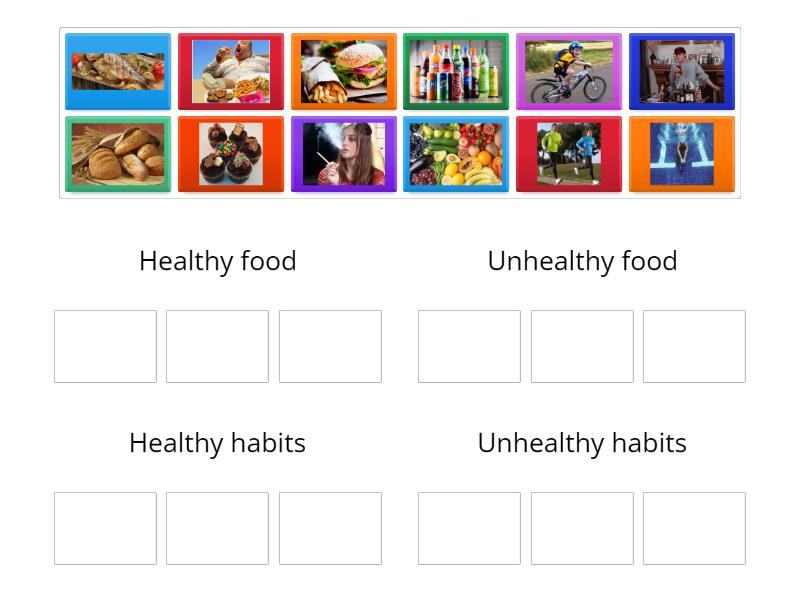 7th grade science revision of healthy\unhealthy food,habits - Group sort