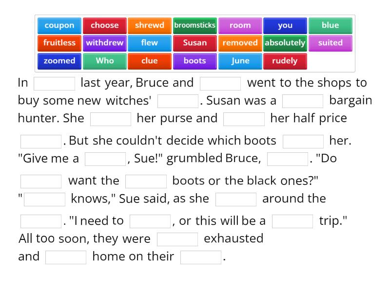 EC Unit 36 /oo/ (as in moon) Cloze passage activity - Complete the sentence