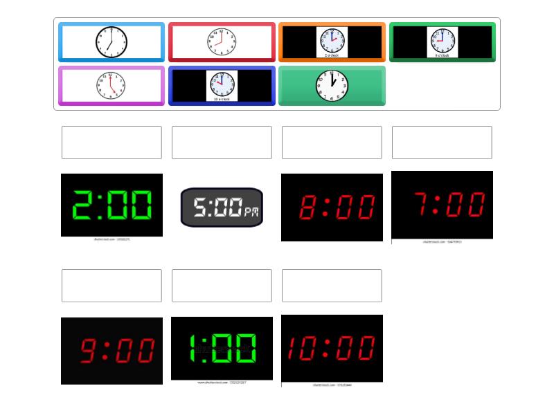 Match the digital with the analogue clock - Match up