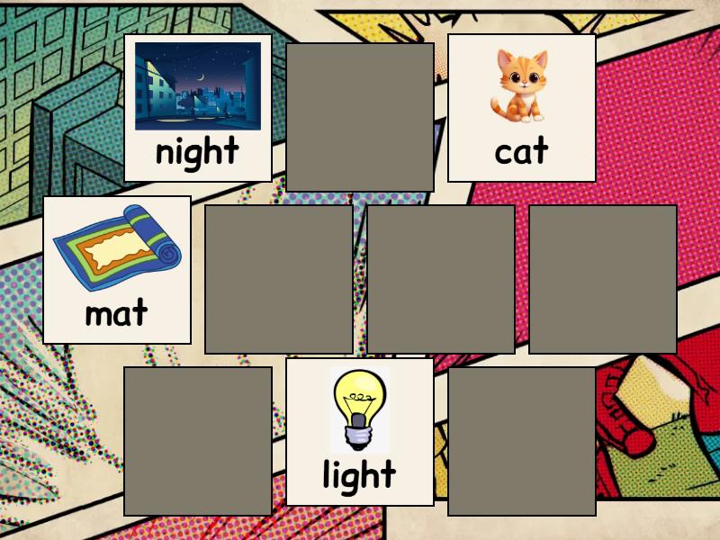 Rhyming Words Memory Game - Matching pairs