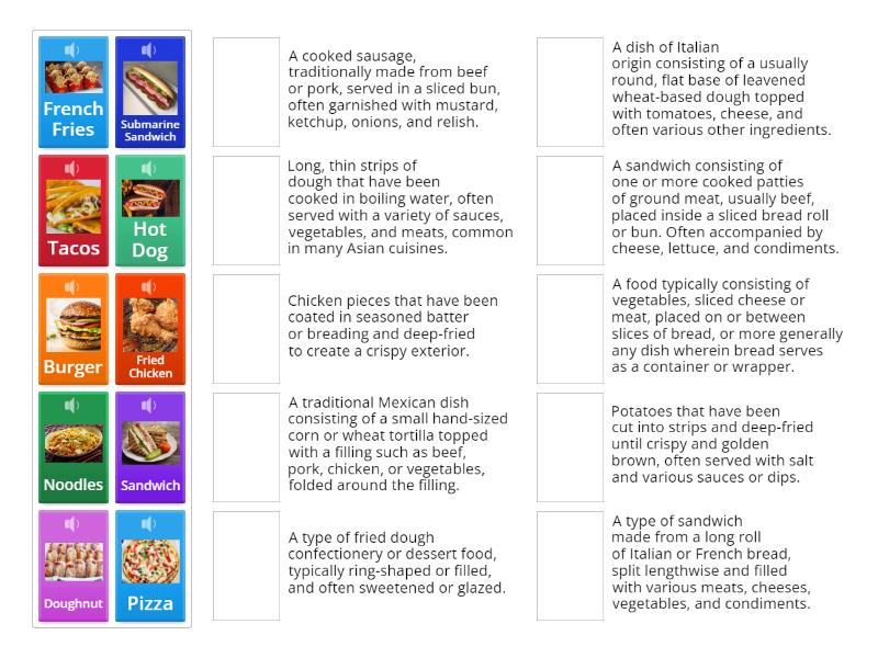 10 most common fast foods B1 B2 - Match up