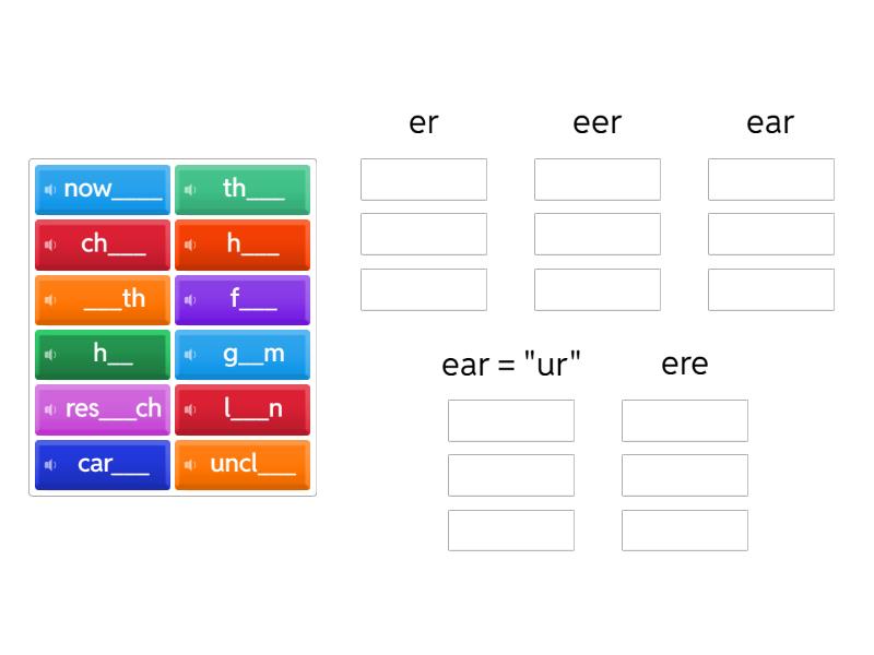 er, eer, ear, ere - Group sort