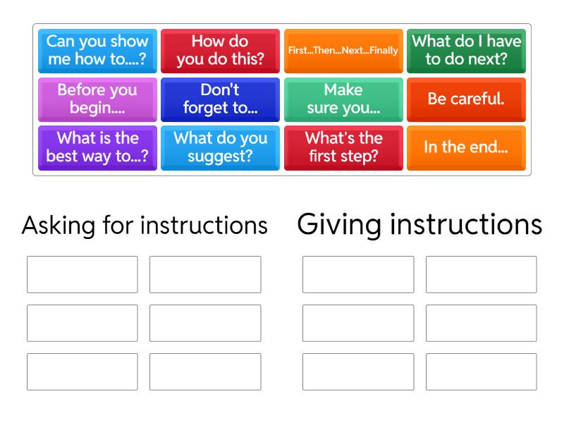 Asking for and giving instructions - Group sort