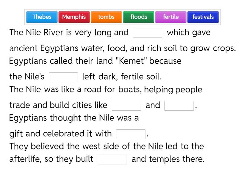 Ancient Egypt Missing Words - Complete the sentence