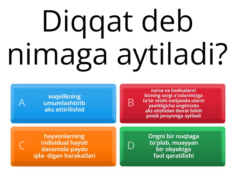 Diqqat. Sezgi va Idrok - Cuestionario