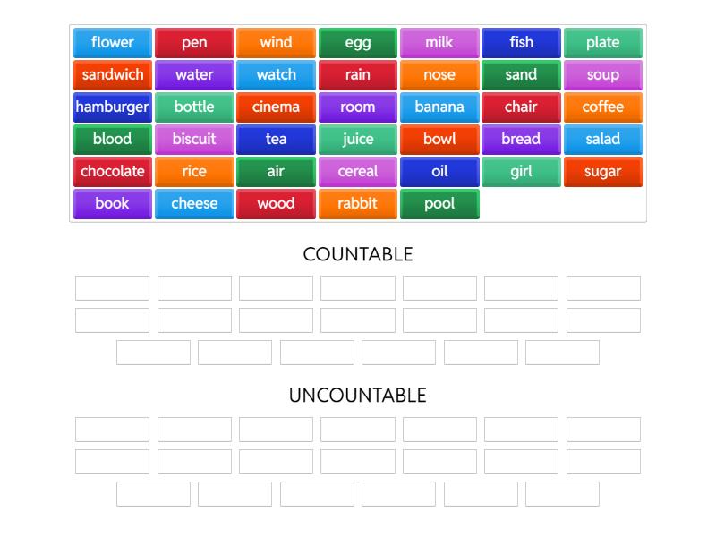 UNIT 4 LESSON 4 - COUNTABLE vs. UNCOUNTABLE - Group sort