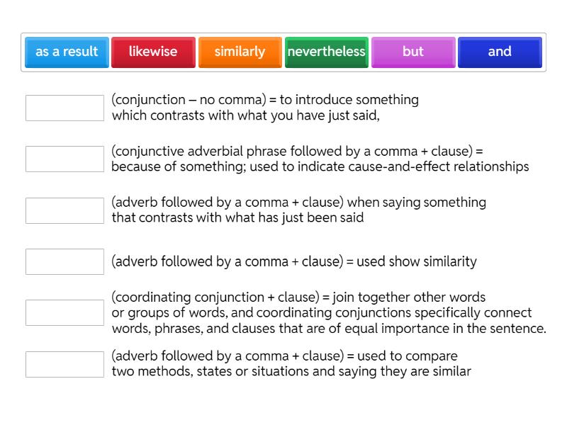 Linking words and transition signals - Match up