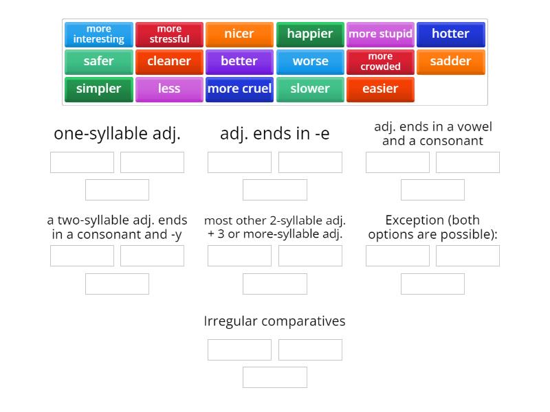 Comparative adjectives groups with examples - Group sort