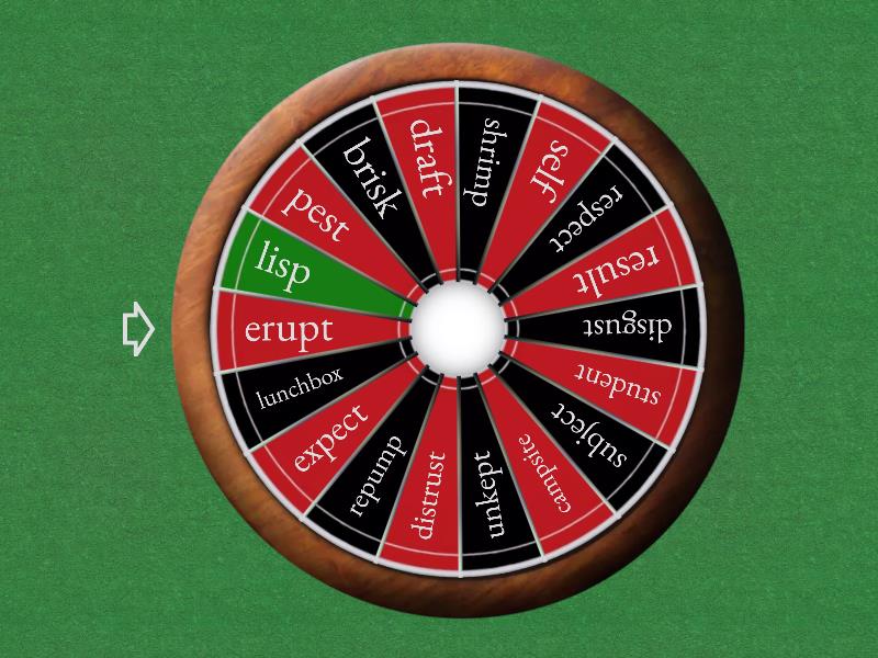 Reading Rev week 9 ending blends intermediate word list - Spin the wheel