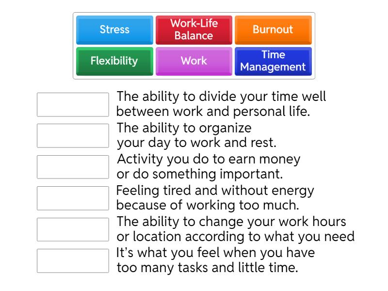 Work-Life Balance. Vocabulary - Match up
