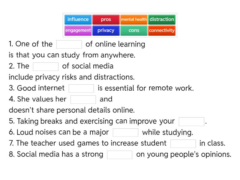 Social Media: Pros and Cons Vocabulary Practice - Complete the sentence