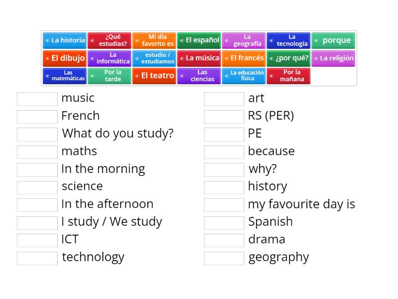 Year 7 Spanish Module 3 List 1 - Match up