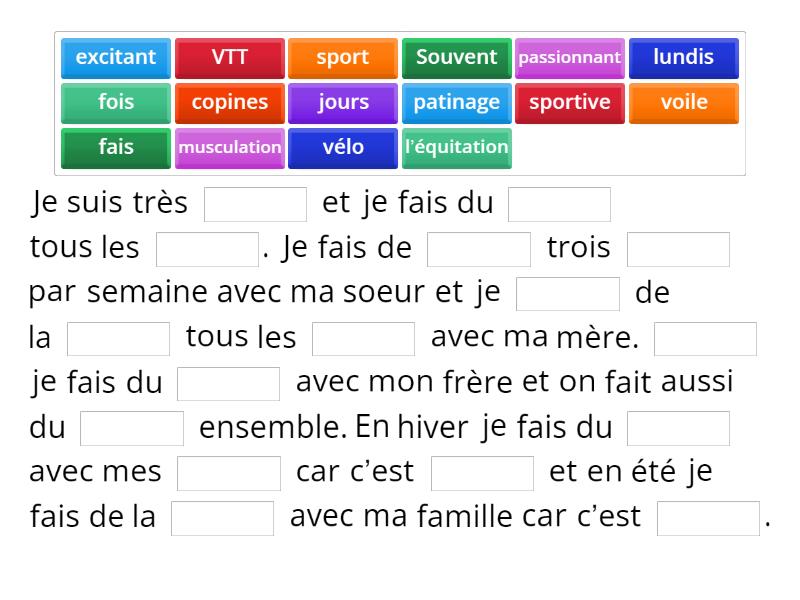 Je fais du sport - Complete the sentence