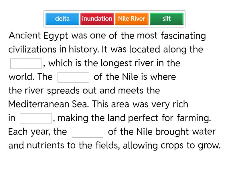 Egypt Cloze Passage - Complete the sentence