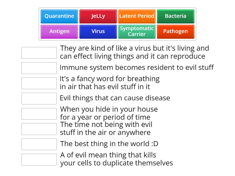 Virus Transmission Vocabulary - Match up
