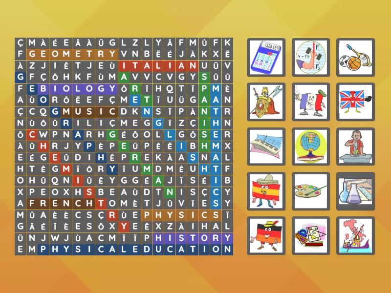 School subjects - Wordsearch