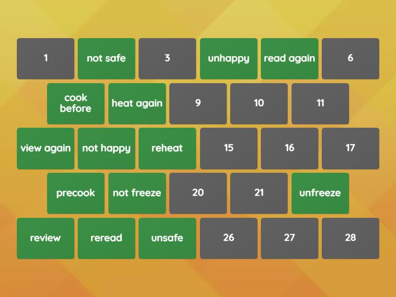 prefixes (un, pre, and re) - Matching pairs