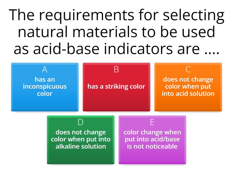 QUIZ TIME: Acid-Base Indicator - Cuestionario