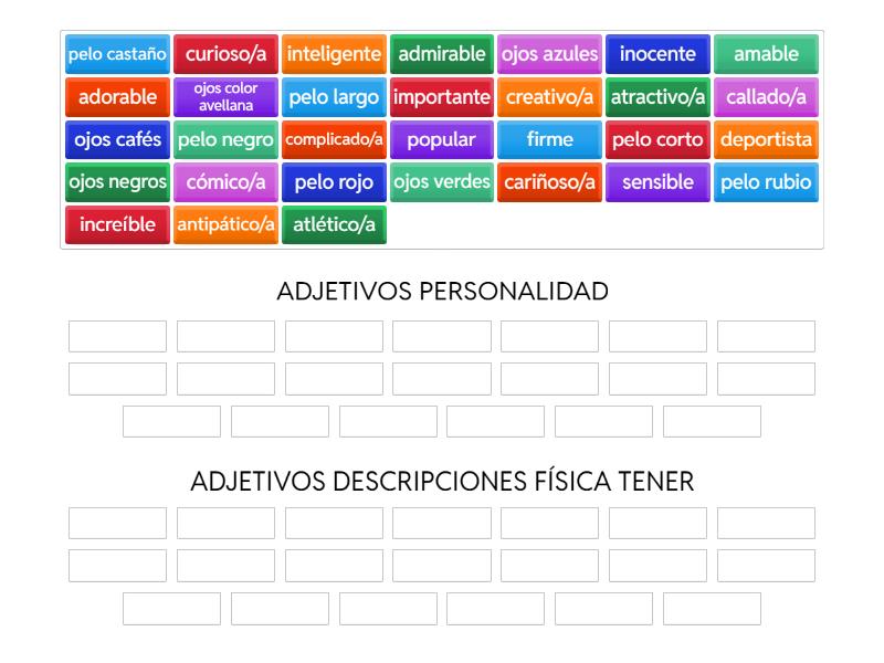 ADJETIVOS PERSONALIDA Y DESCRIPCIÓN FÍSICA - Group sort