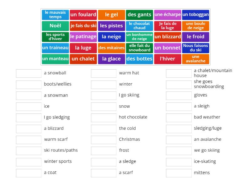 French winter words - Match up