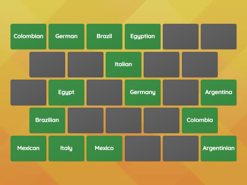 Countries and Nationalities - Memory Game - Matching pairs