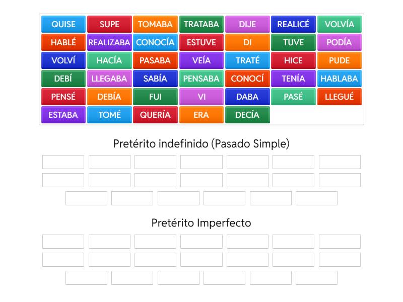 Pretérito indefinido (Pasado Simple) vs pretérito imperfecto - Group sort