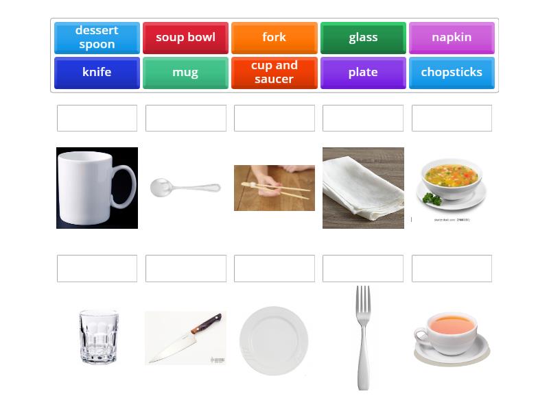 Match the kitchen tools to their names: - Match up