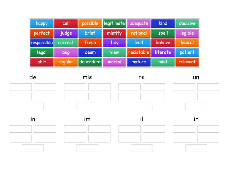 Prefixes match up game - Group sort