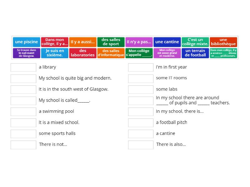 S1 French - Describing your school (P.20) - Match up