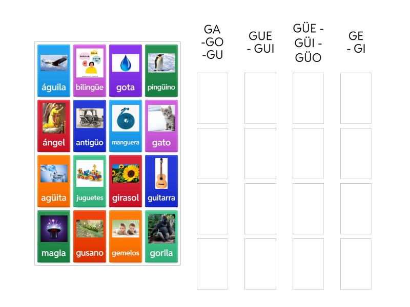 LETRA G: Palabras con: ga-go-gu/ gue-gui/ ge-gi/ güe- güi -güo ...