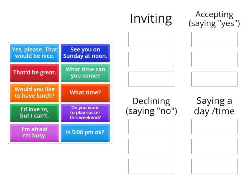 Accepting, inviting and declining an invitation - Group sort
