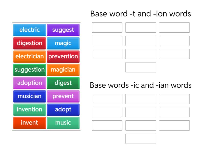 Sort 13 Adding -ion and -ian - Group sort