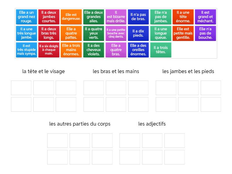 Year 7 French (Vocabulary Organiser: Les parties du corps) - Group sort