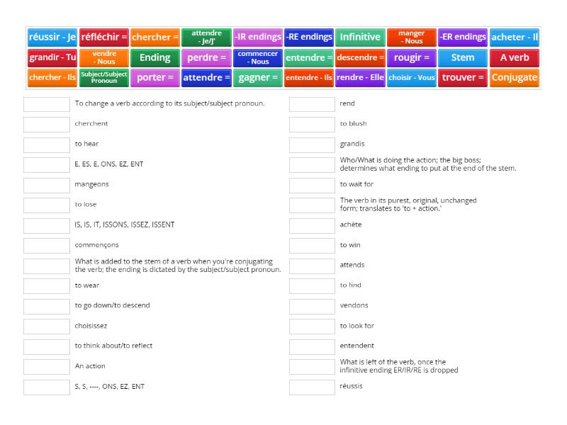 Les Verbes Réguliers - ER/IR/RE - Match up
