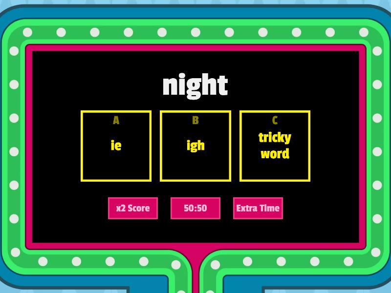Letterland Unit 23- (ie, igh) - Gameshow quiz
